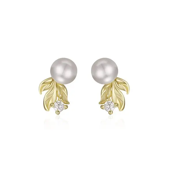 AZURA JEWELRY NEW YORK Whispering Grove Pearl Earrings Gold Vermeil - Yellow