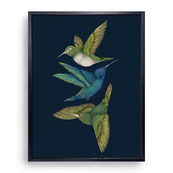 EMILY CARTER Antique Hummingbirds Iii Indigo Fine Art Print M - Blue
