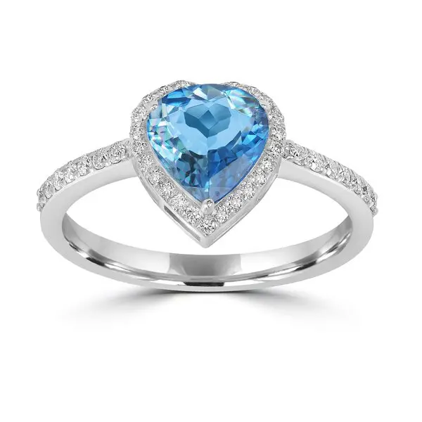 ARTISAN White / Blue Heart-shaped Blue Aquamarine Diamond Halo Ring In 18k White Gold - White/blue