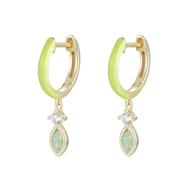 KAMARIA Enamel Opal Huggie Earrings Light - Green