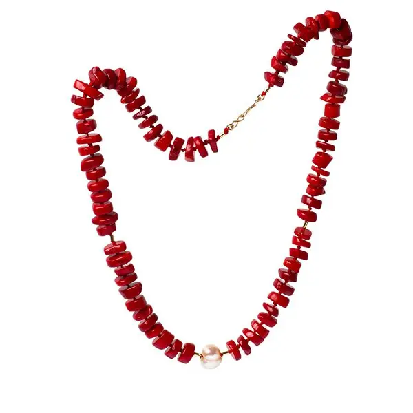 AMONTA Burgundy Coral And Pearl Statement Necklace - Red