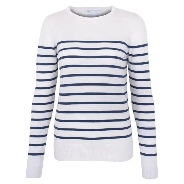 PAUL JAMES KNITWEAR Ultra Fine Cotton Tavia Breton Crew Neck Jumper Insignia - Blue