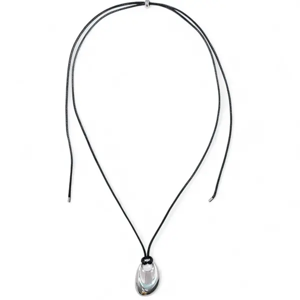 MISS CECILIA Oval Pebble Cord Necklace - Silver