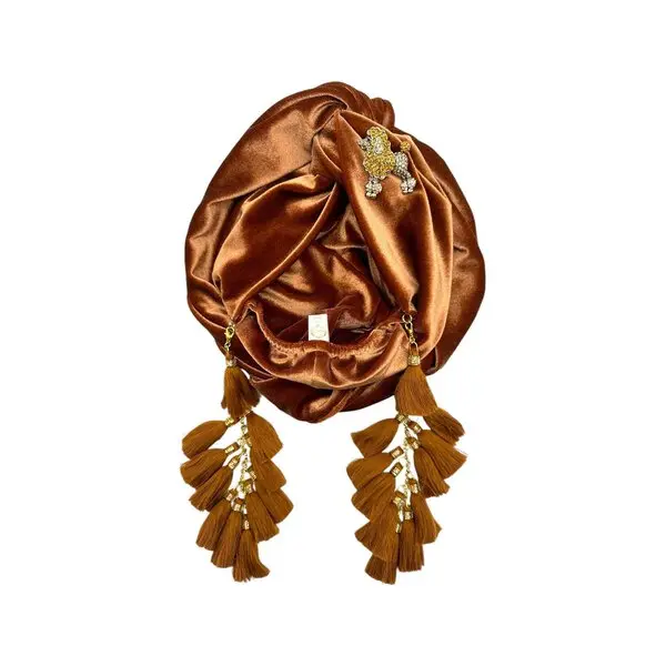 JULIA CLANCEY Golden Poodle Cocoa Chacha Velour Turban - Brown