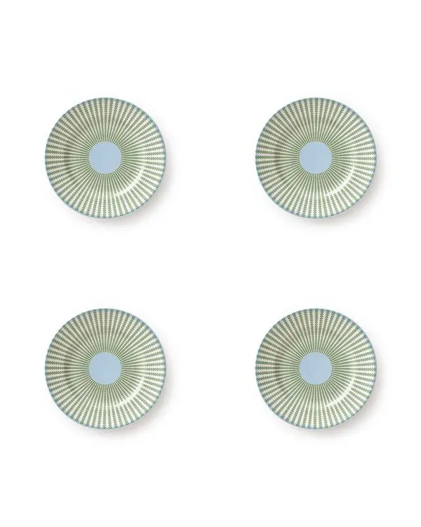 PINK HOUSE Fine Bone China Set Of Four Side Plates Palms - Green