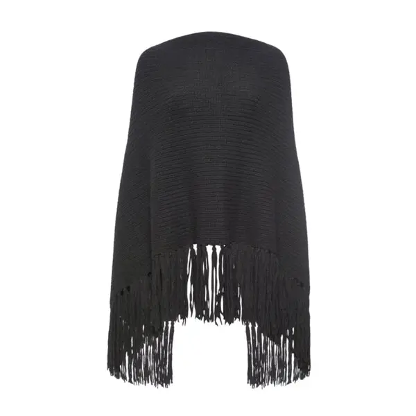 KATRO Fringe Poncho - Black