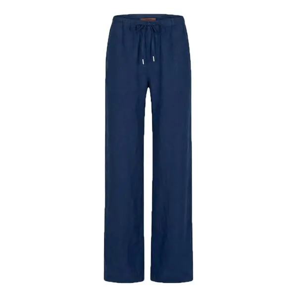 MAISON TANGERINE Linen Wide Leg Long Trousers Deep For - Blue
