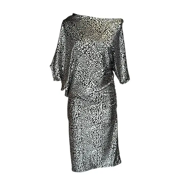 JENNAFER GRACE Black / Silver Chrome Leopard Angle Dress - Black/silver