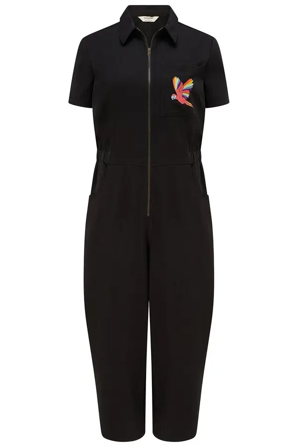 SUGARHILL BRIGHTON Cora Cropped Jumpsuit Rainbow Parrot - Black