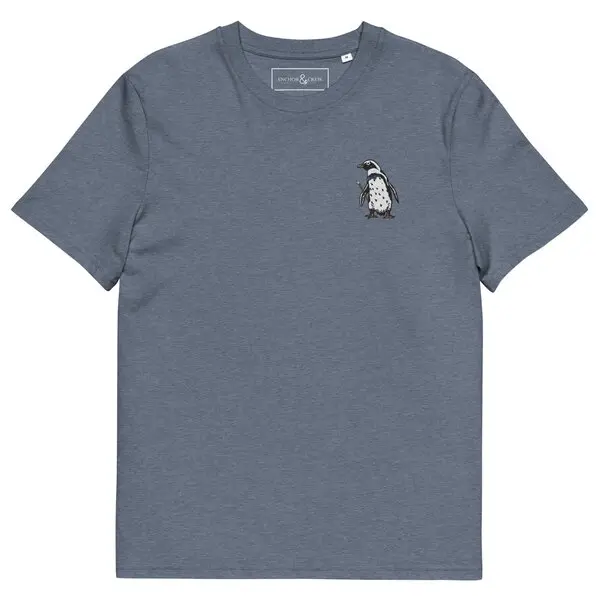 ANCHOR & CREW Heather Penguin Suit Actual Life Organic Cotton Embroidered T-shirt - Blue