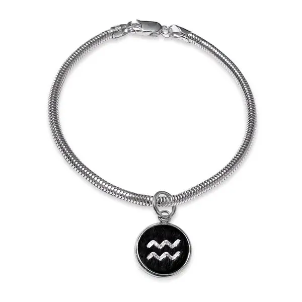 N'DAMUS LONDON Aquarius Zodiac Astrolab Leather & Sterling Silver Bracelet - Black