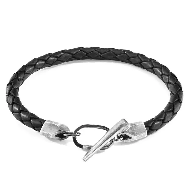 ANCHOR & CREW Midnight Jura Silver & Braided Leather Bracelet - Black