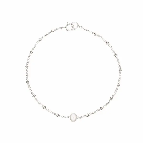 LILY & ROO Sterling Single Pearl Bracelet On Satellite Chain - Silver