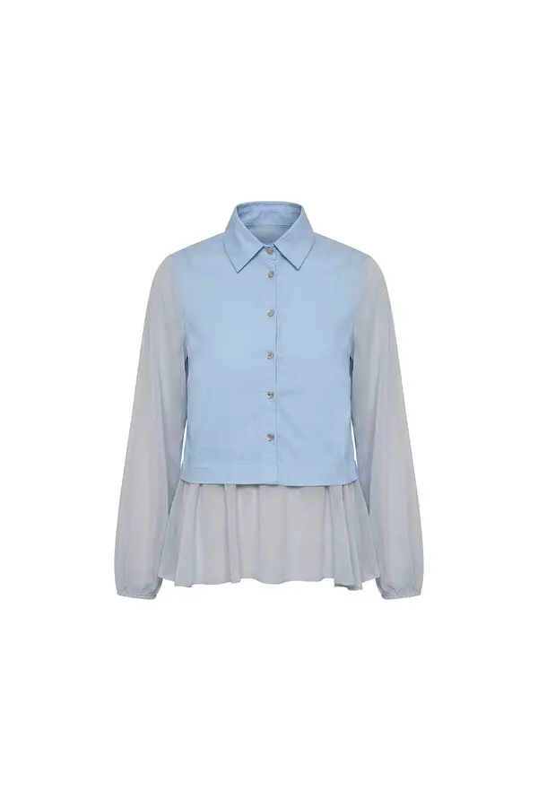 JAMES LAKELAND Powder Contrast Hem Blouse - Blue