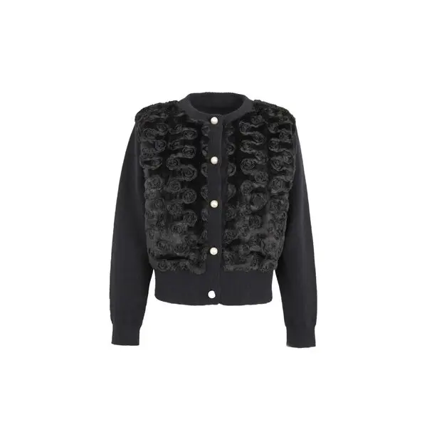 Saachi Floral Velour Button Cardigan - Black