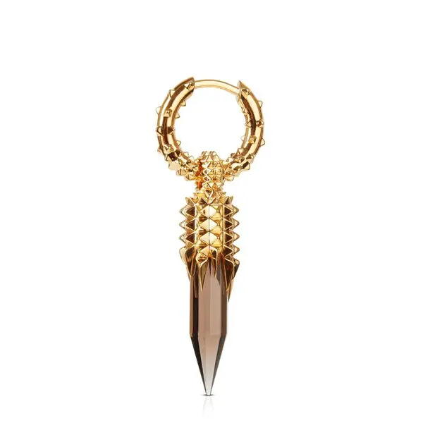 KASUN LONDON Dagger Hoops & Smoky Quartz - Gold