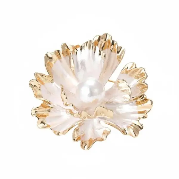 ANGEL BAROCCO Peony Pearl Brooch - Gold
