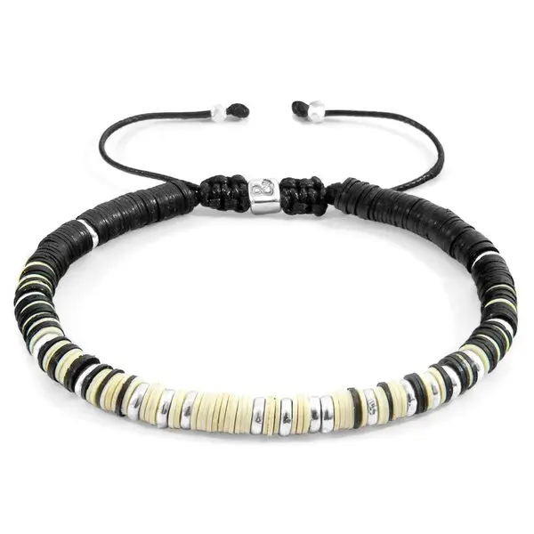 ANCHOR & CREW Silver / White / Black Off-white Kariba Silver & Vinyl Disc Macrame Bracelet - Silver/white/black