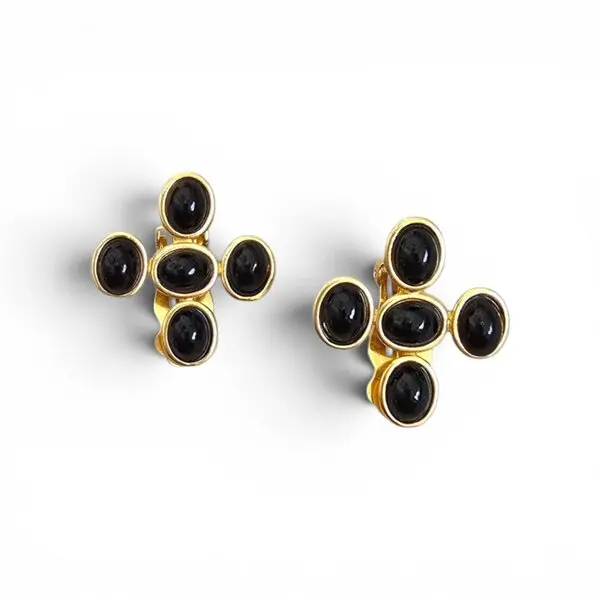 VSTYLE Vintage Cabochon Clip-on Earrings - Black