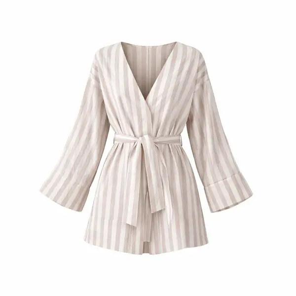 W.TWO White / Red The Village Kimono In Cotton Linen Stripe - White/red