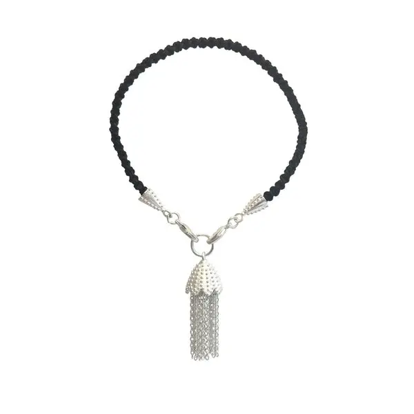 RIZE Silver / Black Tassel Bracelet Sterling Silver Plated & Black Cord - Silver/black