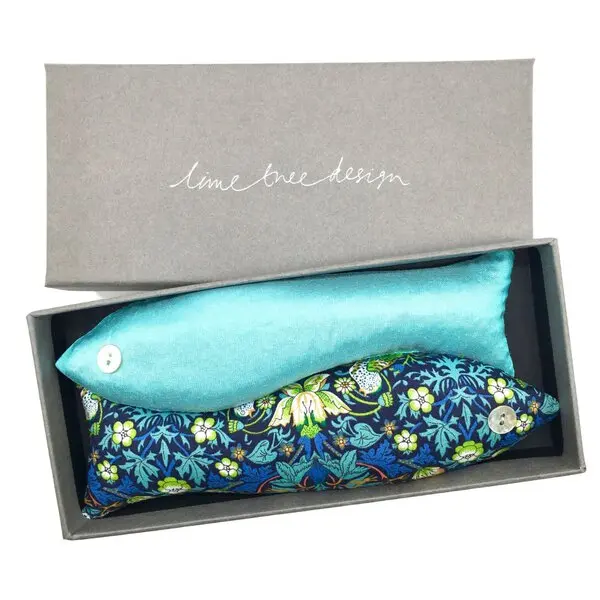 LIME TREE DESIGN Strawberry Thief Turquoise Box Of Two Lavender Fish Made With Liberty - Blue