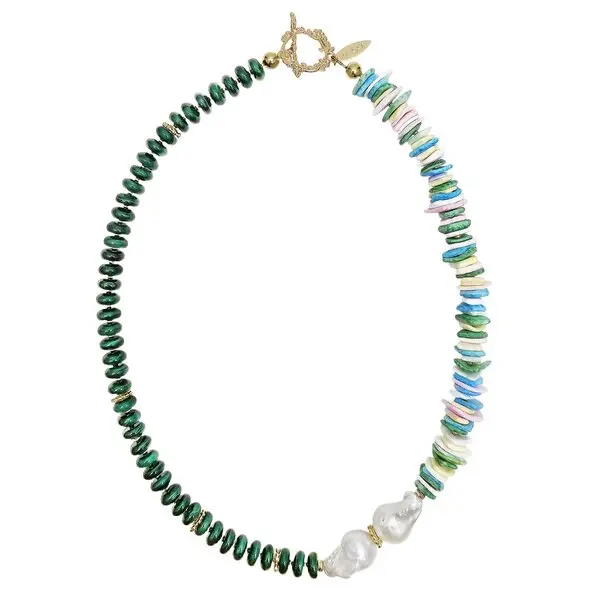 FARRA Malachite And Colorful Shell With Baroque Pearl Necklace