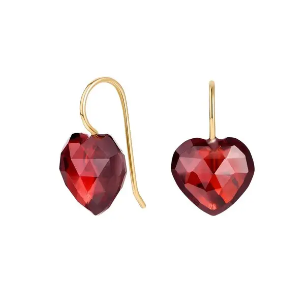 KATY FAYE Gold / Red Charlotte Garnet Heart Earrings - Gold/red