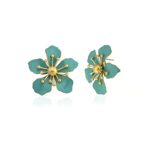 MILOU JEWELRY Magnolia Flower Earrings Turquoise - Blue