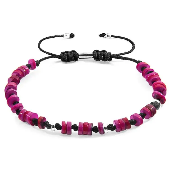ANCHOR & CREW Silver / Pink Pink Hailey Silver & Freshwater Shell Skinny Macrame Bracelet - Silver/pink