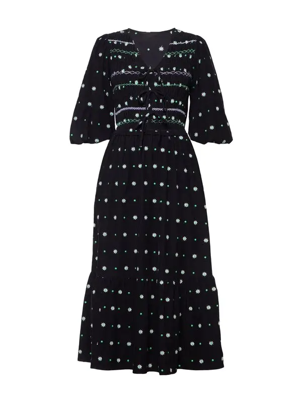 ROSE & NANCY Eddie Cord Embroidered Polka Dot Maxi Dress - Black