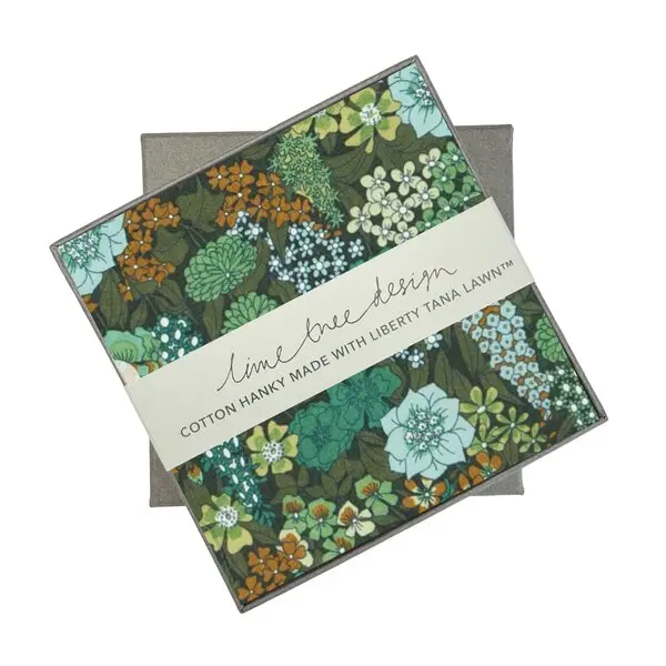 LIME TREE DESIGN Ciara Single Boxed Hanky Made With Liberty Fabric - Green