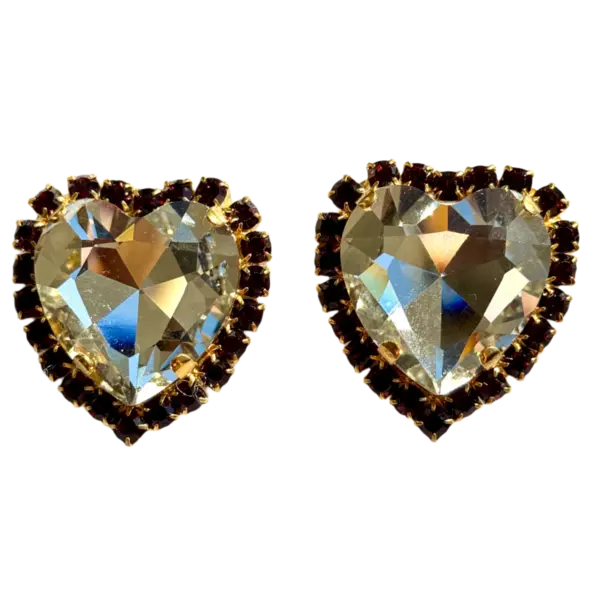 LAURA GRAY Large Diamond & Crystal Heart Post Earrings - Red