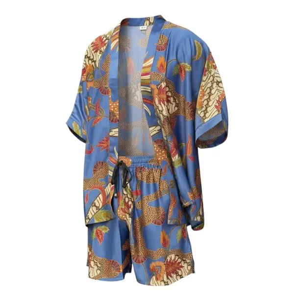 ORIGIN OF HEARTS Simba Resort Satin Kimono Co-ord Set - Blue