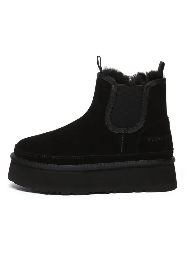 EVERAU AUSTRALIA Shoveler Leather Platform Short Chelsea Boots - Black