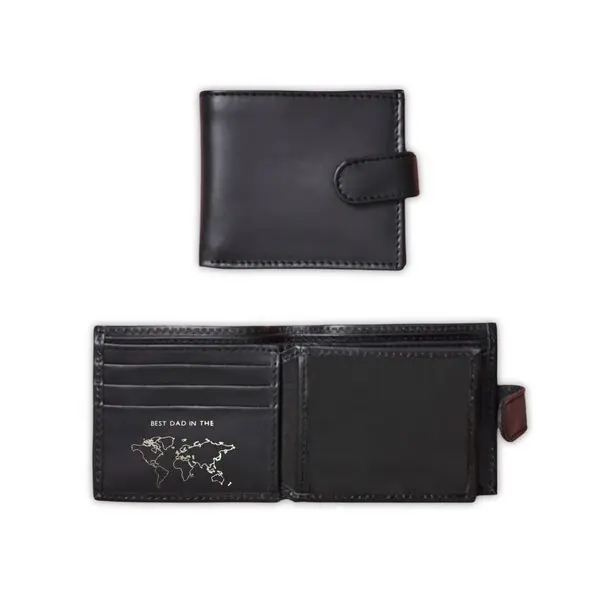VIDA VIDA Leather Tri Fold Wallet Best Dad In The World - Black