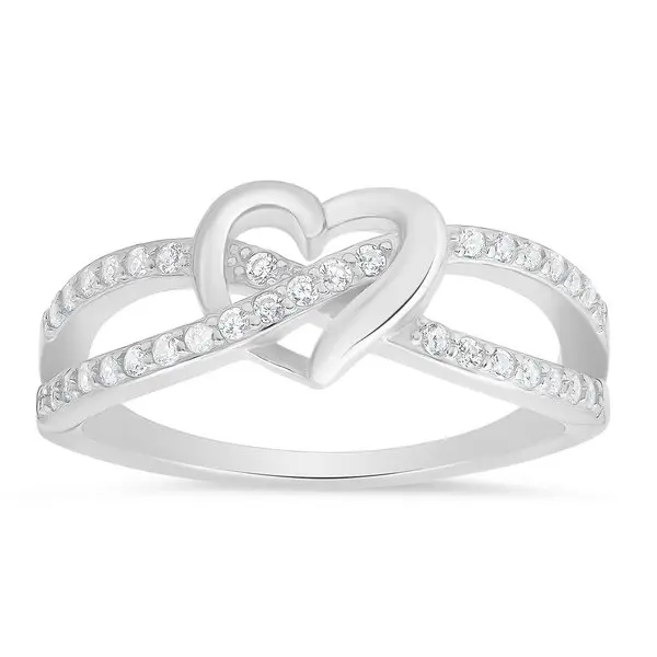 KYLIE HARPER Sterling Swirl Heart Diamond Cz Ring - Silver