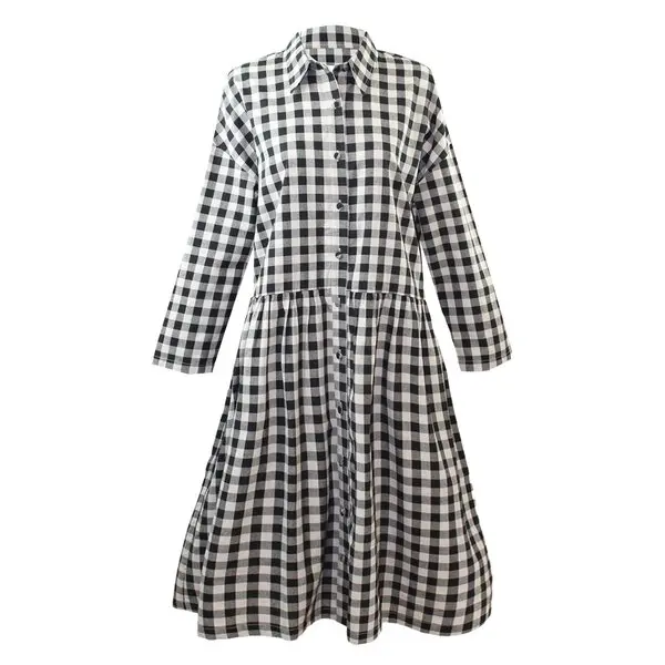 ZENZEE Neutrals Cotton Linen Gingham Shirt Dress & Natural - Black