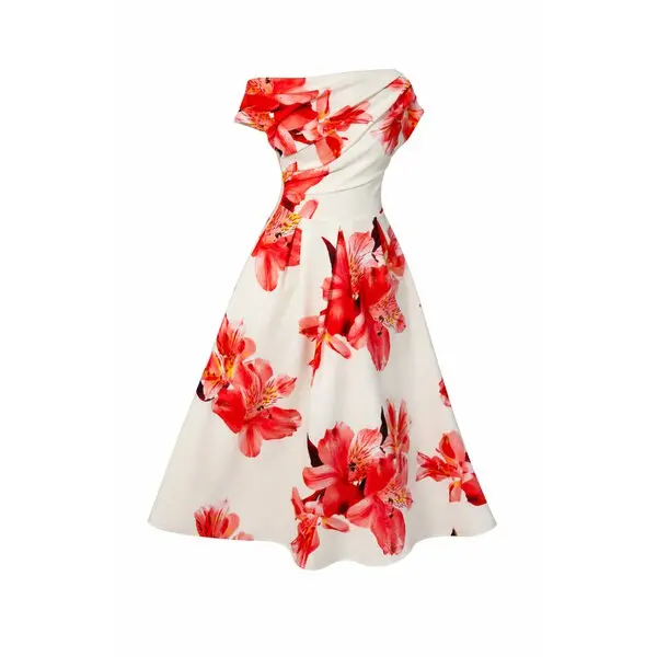 GIRL IN MIND Betty Asymmetric Floral Print Midi Dress - Orange