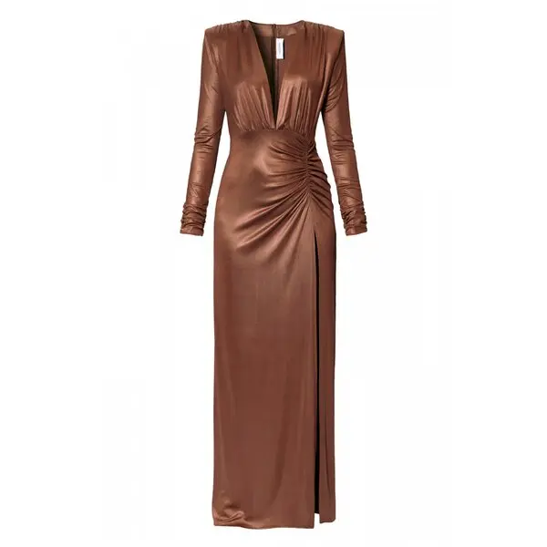 AGGI BY HALEWSKI Clarissa Cinnamon Pearl Maxi Dress - Brown