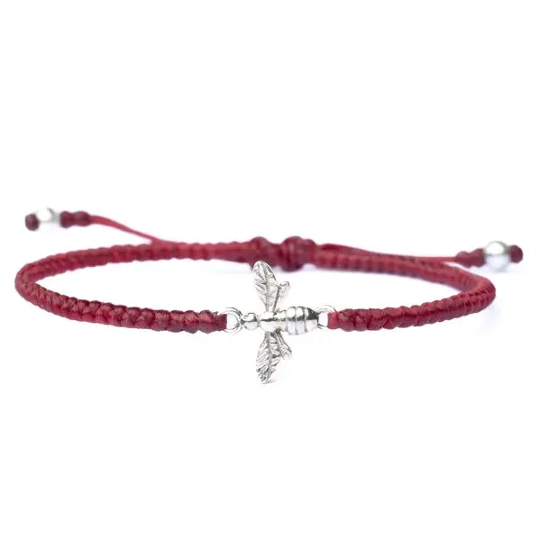 HARBOUR UK Bee Bracelet Handmade Rope & Sterling Silver Queen Bee - Red