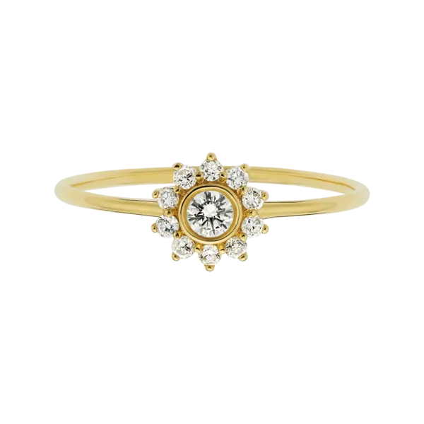 LA KAISER Solid 14kt Gold Diamond Sunflower Ring - Yellow