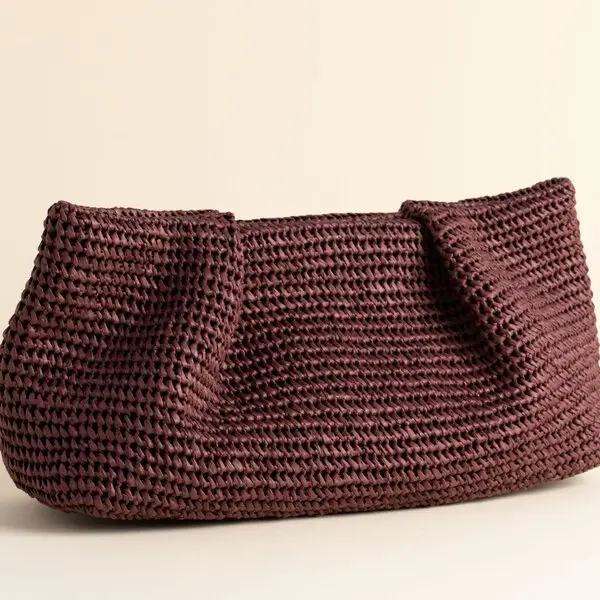 HAMEL ATELIER Handmade Raffia Clutch Bag Claret - Red