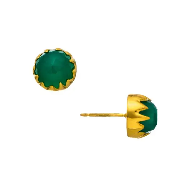 HEATHER HAWKINS Maleficent Dome Gemstone Stud Earrings Onyx Gold Vermeil - Green