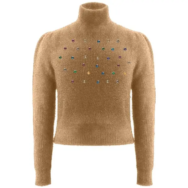 ROCH PEREL Neutrals Camel Embellished Fur Knit Sweater - Brown