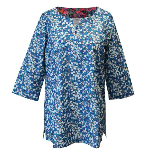 LIME TREE DESIGN Teal Mitsi Tunic Top Made With Liberty Fabric - Blue