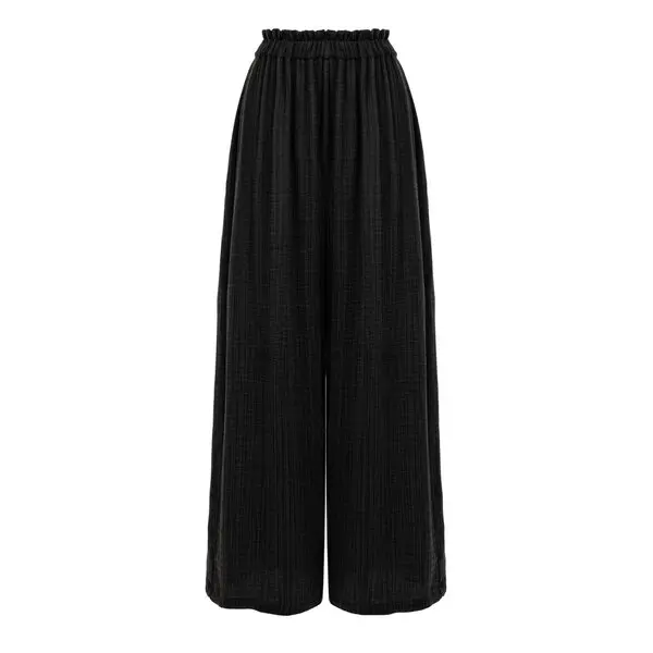 LILAMIE Bruges Loose Fit Elastic Waist Long Resort Pants - Black