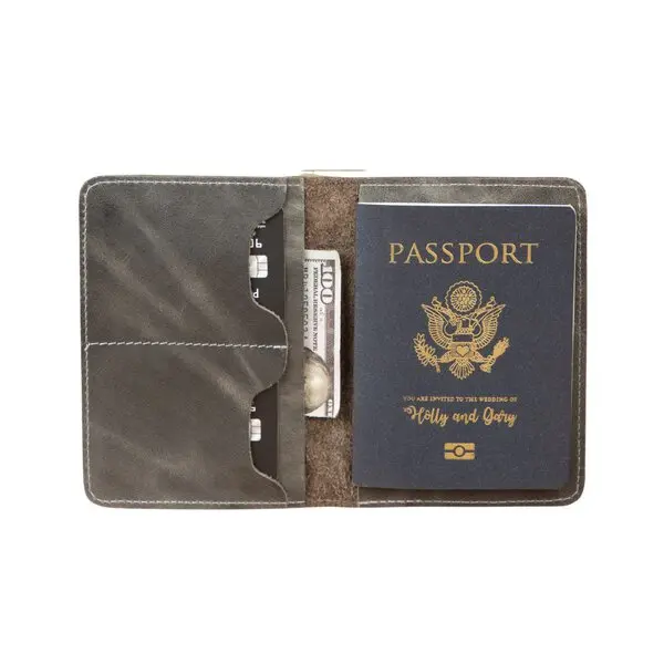 LEATHERE Leather Passport Holder Light Gray Milan - Grey