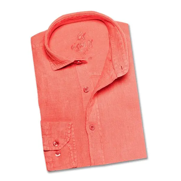 EIGHT X Orange / Red Linen Button Down Shirt Coral - Orange/red
