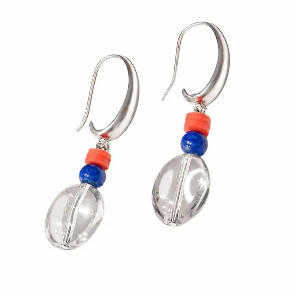 Way To Chic Neutrals / Glass Water Drop Earrings With Lapis Lazuli - Silver